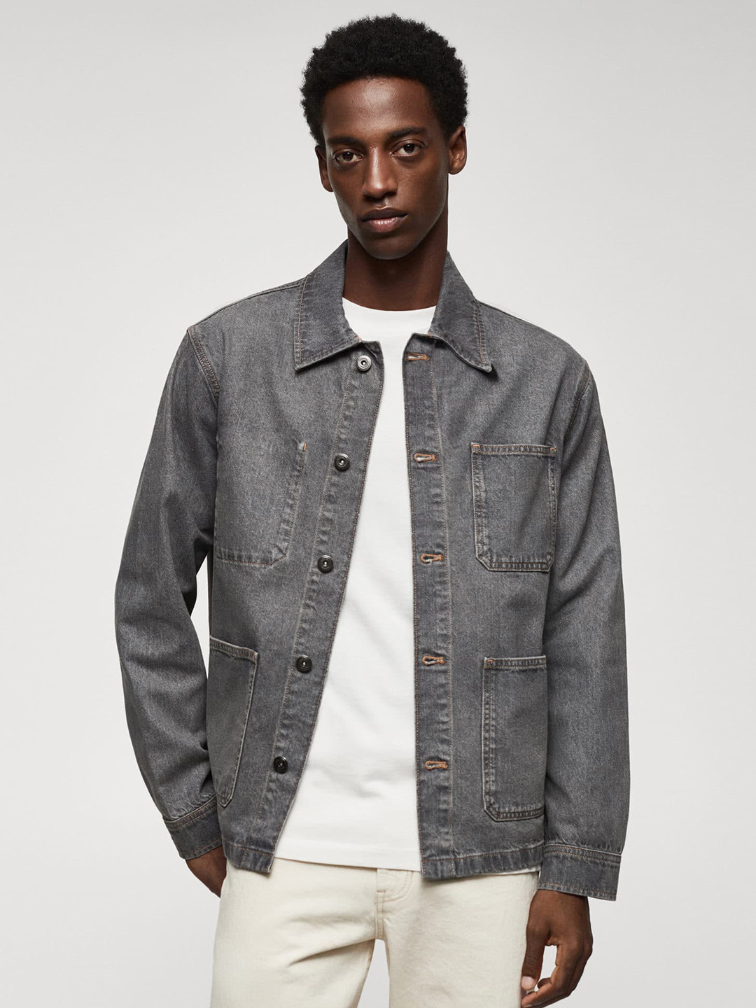 Buy MANGO MAN Pure Cotton Solid Denim Shacket - Shackets for Men ...