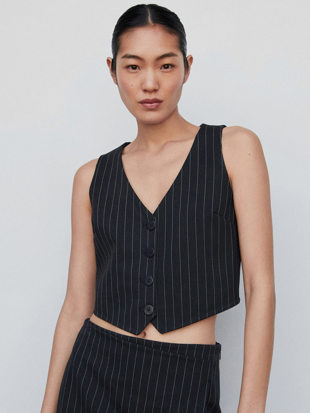 Buy MANGO Striped Cropped Waistcoat - Waistcoat for Women 24863420 | Myntra