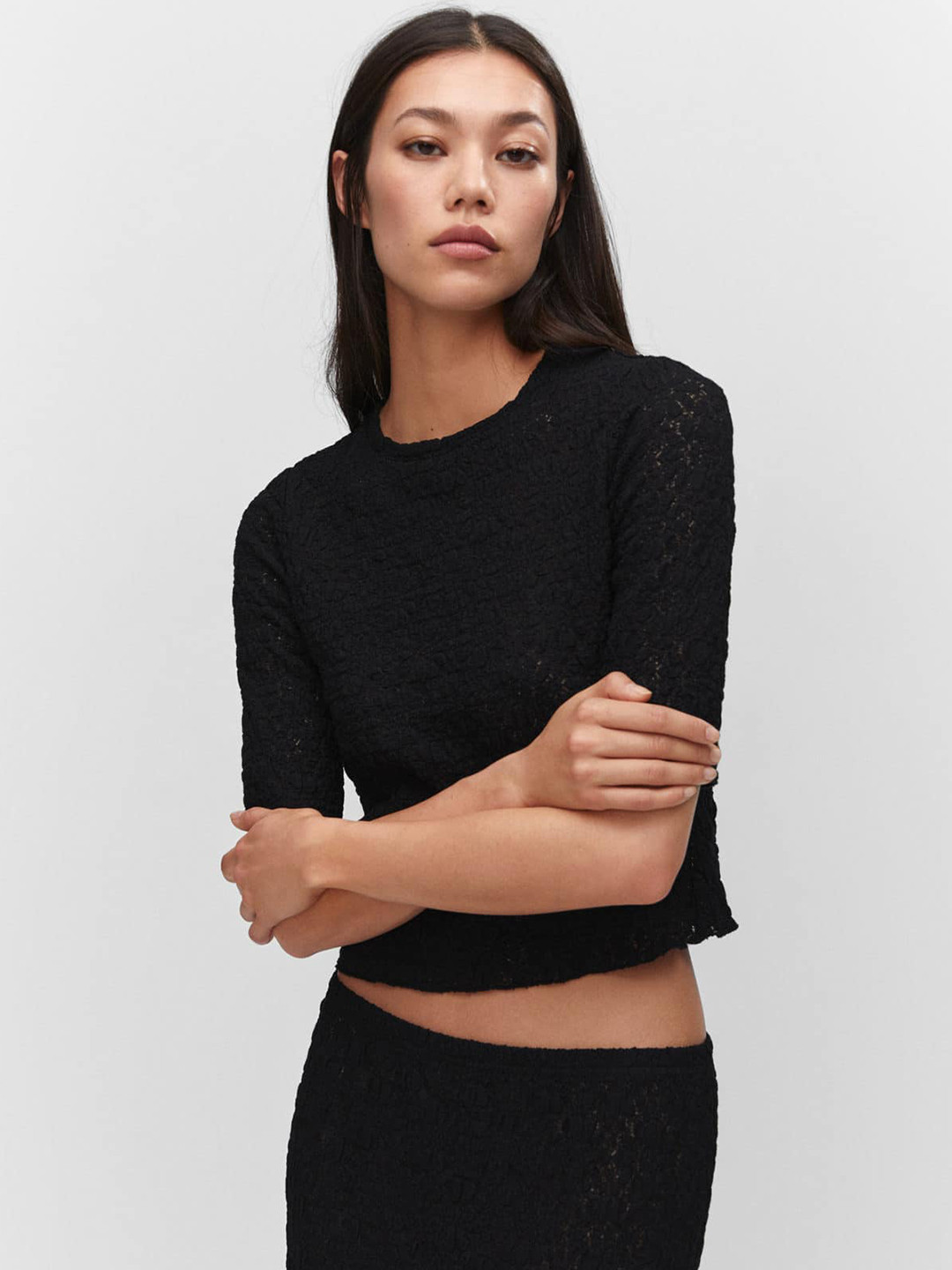 Buy MANGO Self Design Floral Crop Top - Tops for Women 24863596 | Myntra