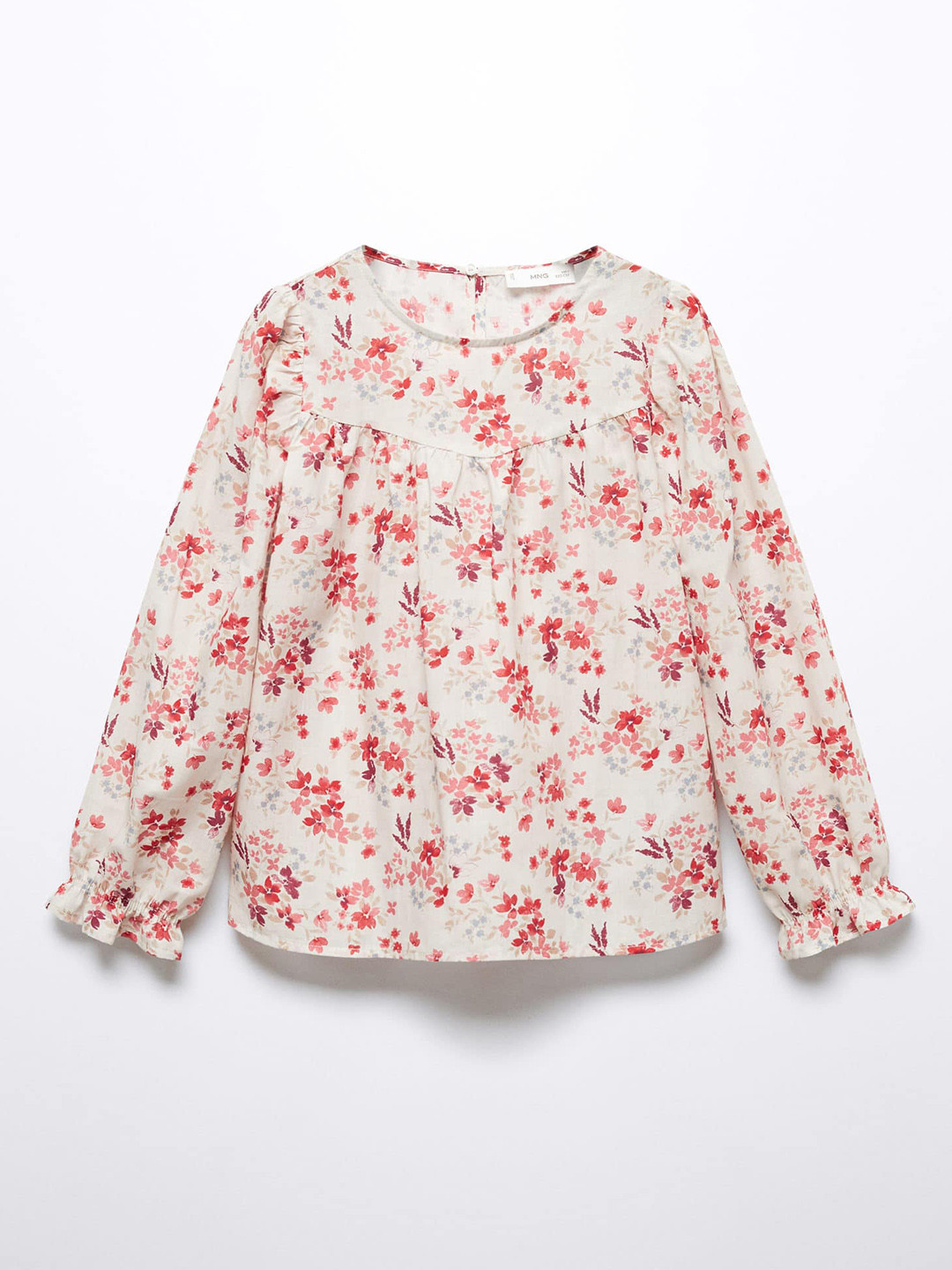 Buy Mango Kids Girls Floral Printed Pure Cotton Gathered Detail Top ...