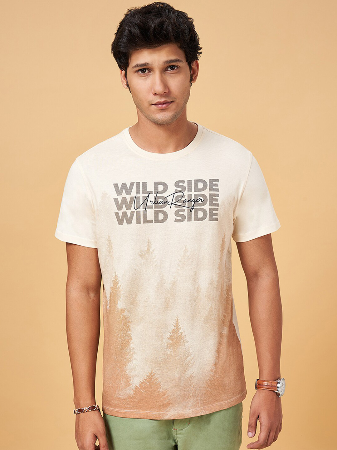 Buy Urban Ranger By Pantaloons Men Typography Printed Slim Fit Cotton T ...