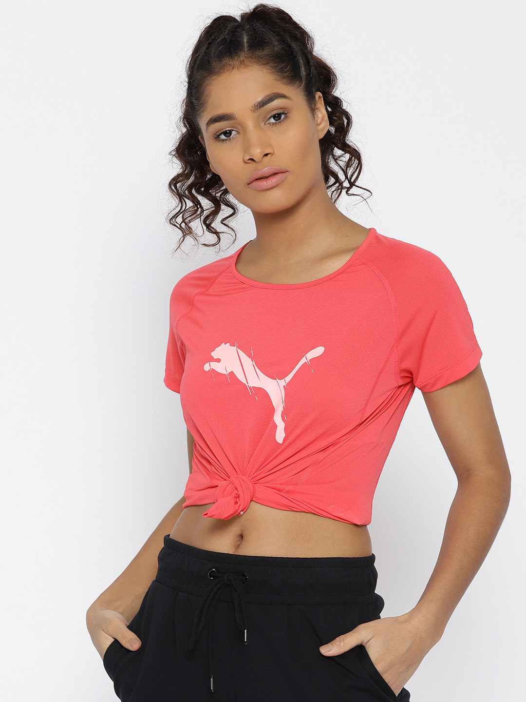 Buy Puma Women Coral Pink Core SS Logo Printed Running T Shirt ...