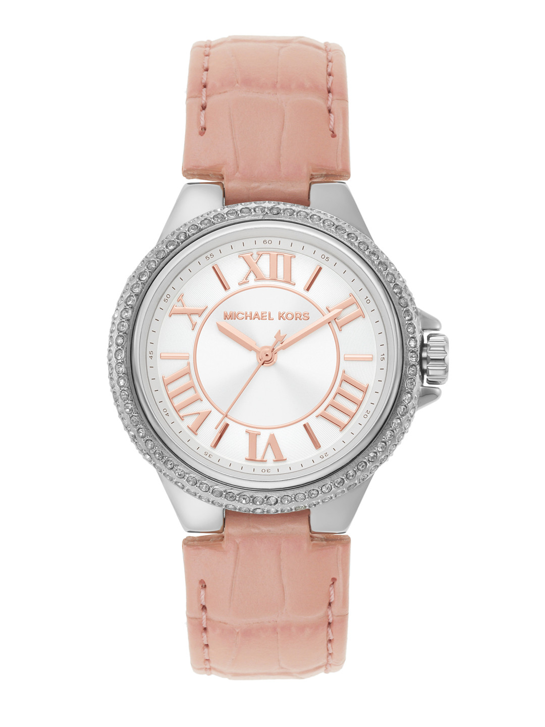 Buy Michael Kors Women Camille Embellished Dial & Leather Straps ...