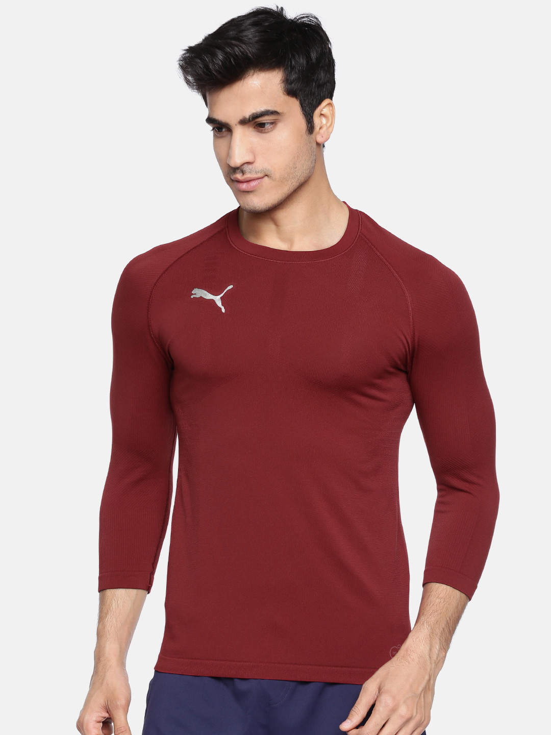 Buy Puma Men Red Football NXT 3/4 Baselayer Round Neck T Shirt ...