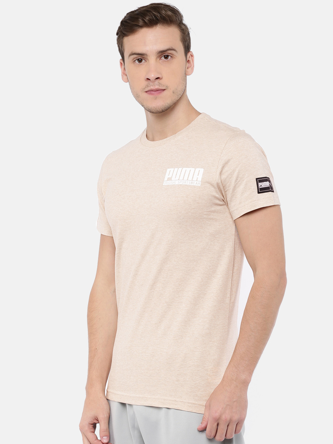 Buy Puma Men Beige Solid Slim Fit Round Neck T Shirt - Tshirts for Men ...