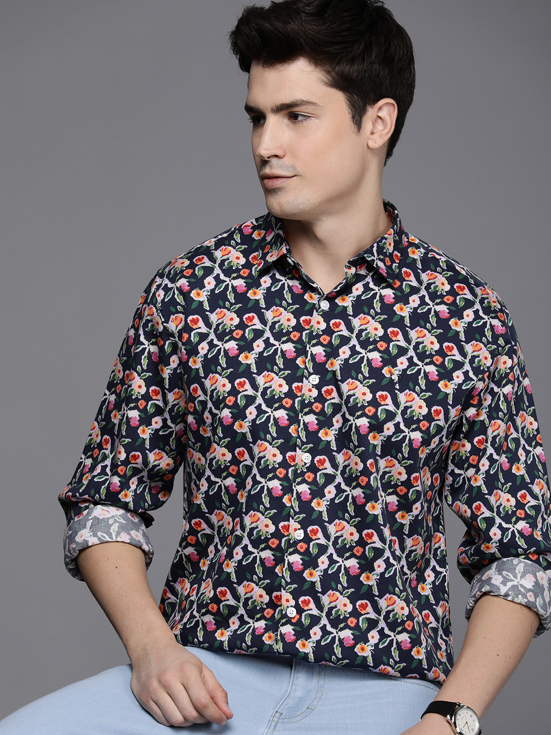 Buy Allen Solly Pure Cotton Classic Fit Floral Printed Casual Shirt ...