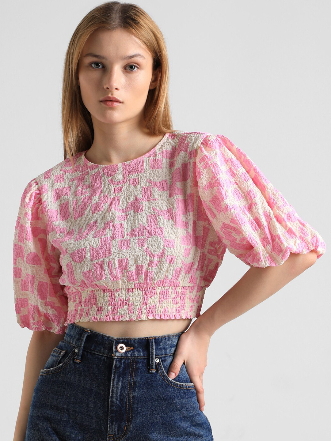Buy ONLY Floral Print Flared Sleeve Smocked Crop Top - Tops for Women ...