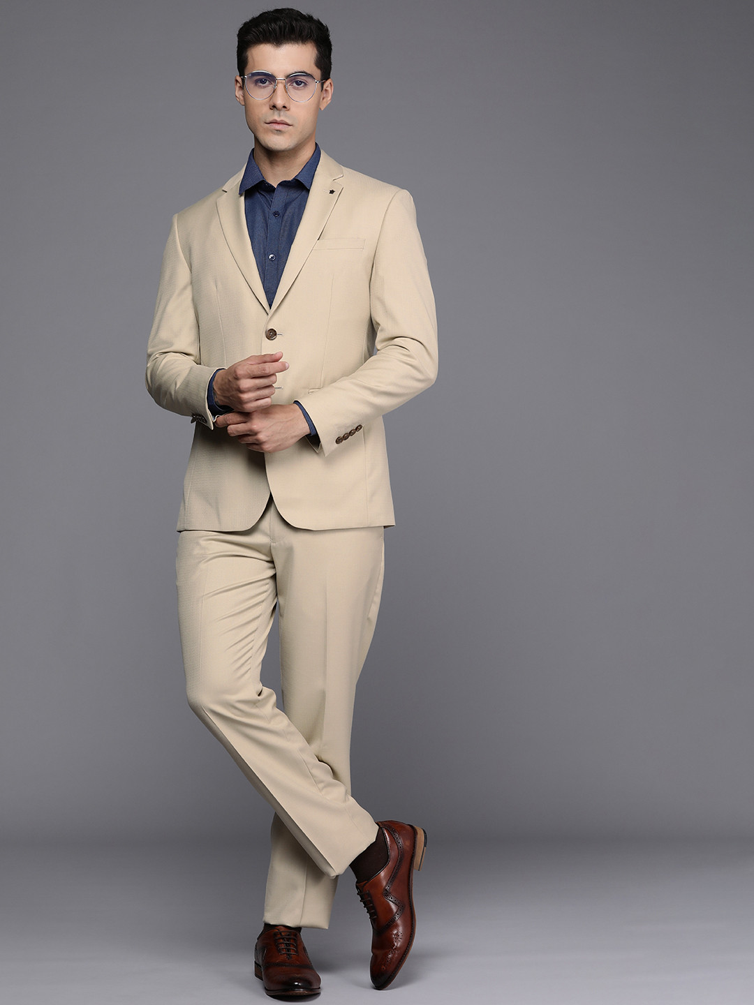 Buy Louis Philippe Self Design Slim Fit Single Breasted Two Piece ...