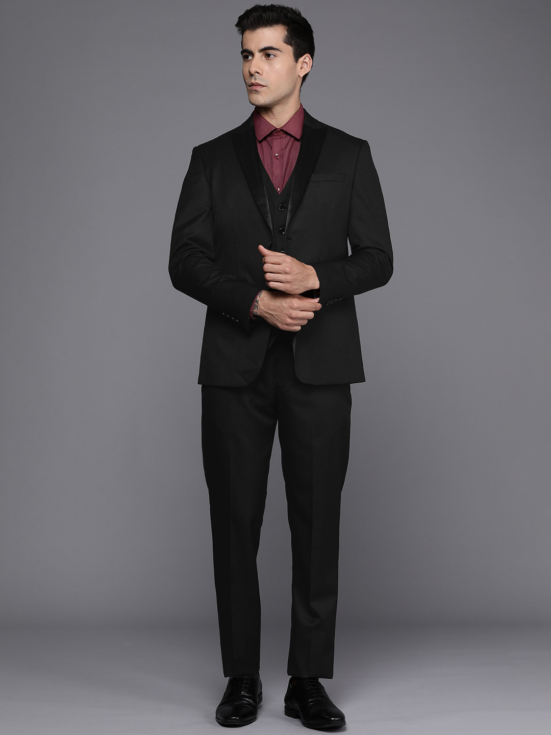 Buy Louis Philippe Self Design Slim Fit Single Breasted Three Piece ...