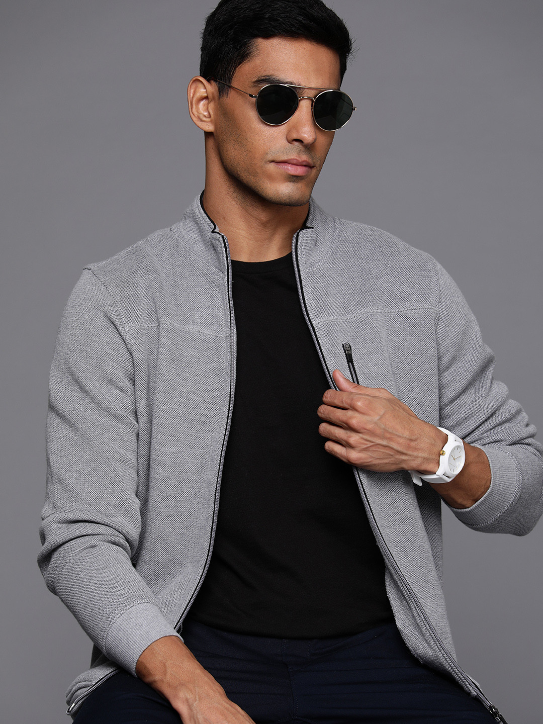 Buy Louis Philippe Ath.Work Solid Zip Detailed Slim Fit Open Front ...