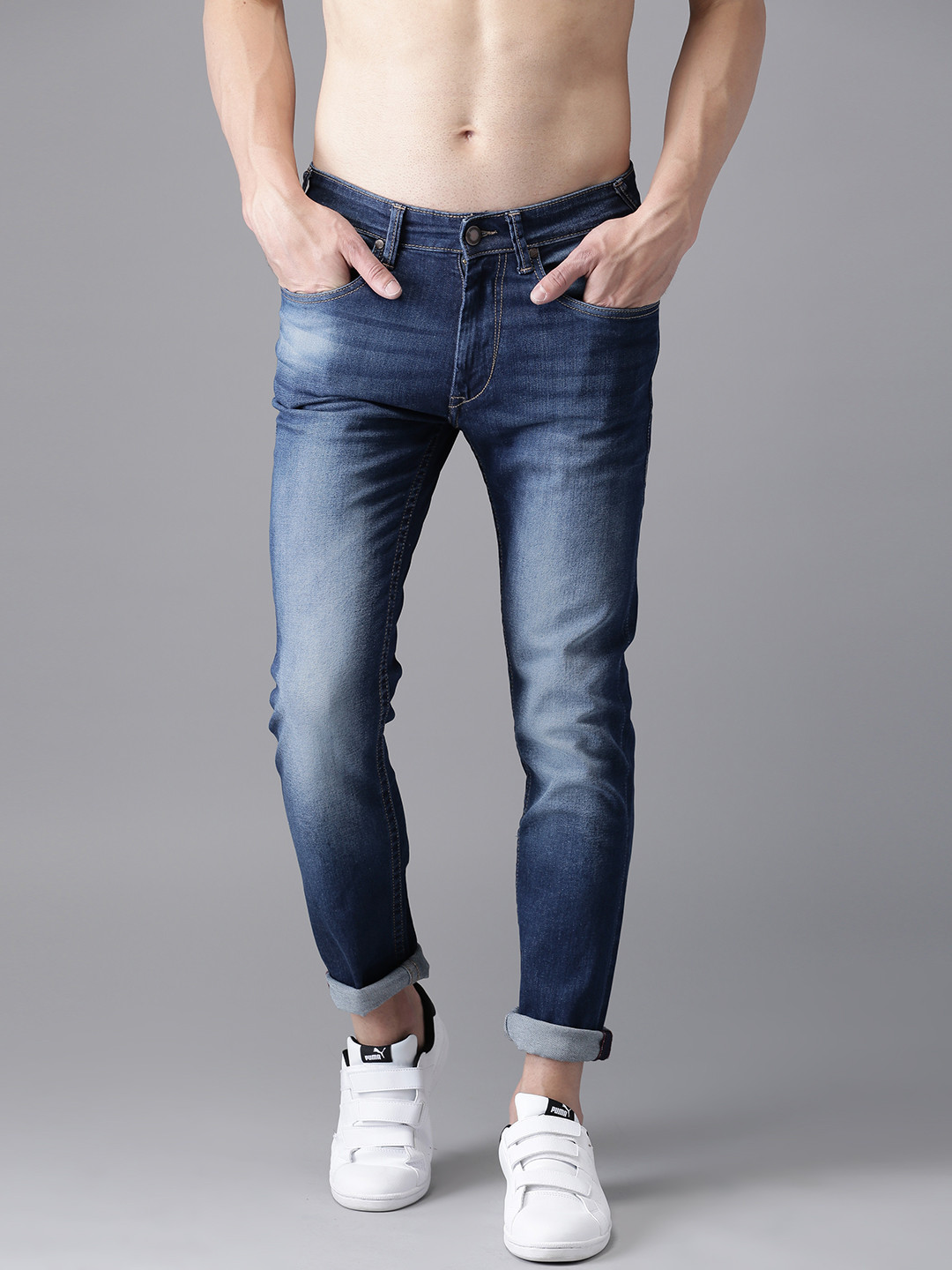 Buy HERE&NOW Men Blue Slim Fit Mid Rise Clean Look Stretchable Jeans ...