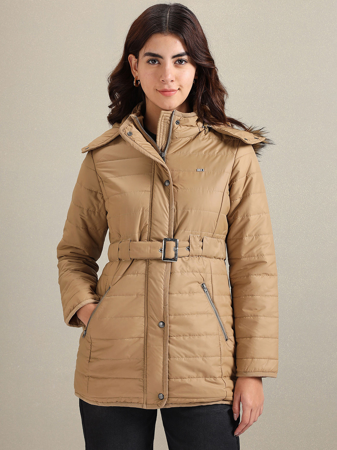 Buy U.S. Polo Assn. Women Hooded Longline Parka Jacket With Faux Fur ...