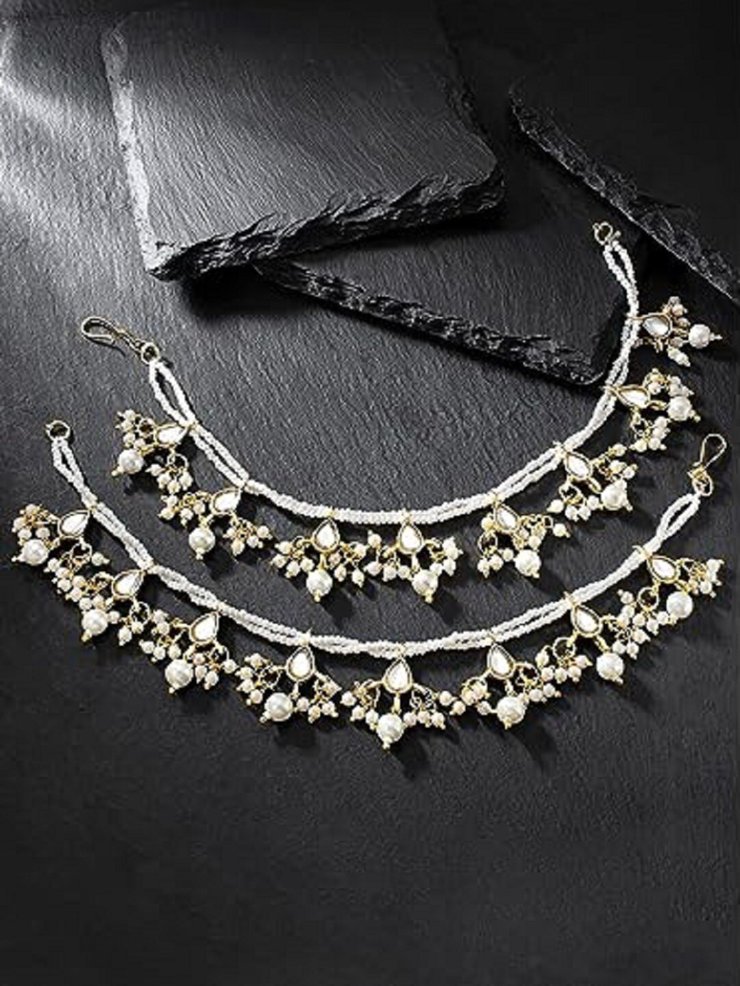 Buy I Jewels Set Of 2 Gold Toned Pearl Beaded Contemporary Drop Hair ...