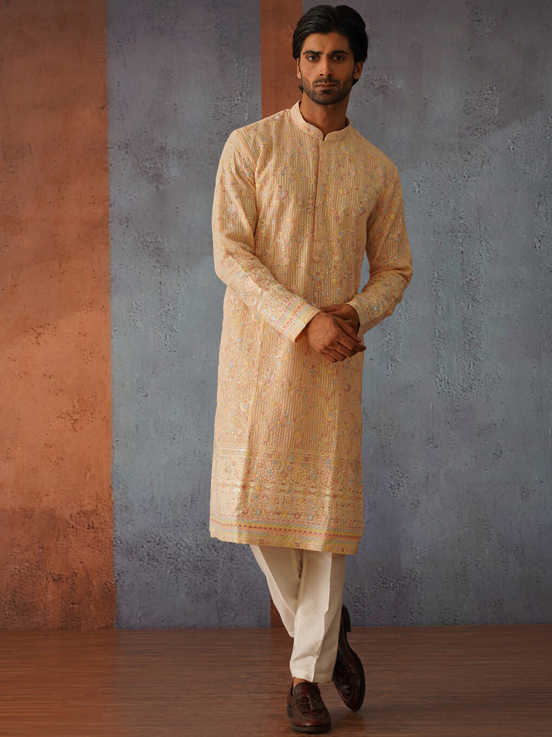 Buy KALPRAAG Yoke Designed Embroidered Open Long Jacket Kurta Set ...