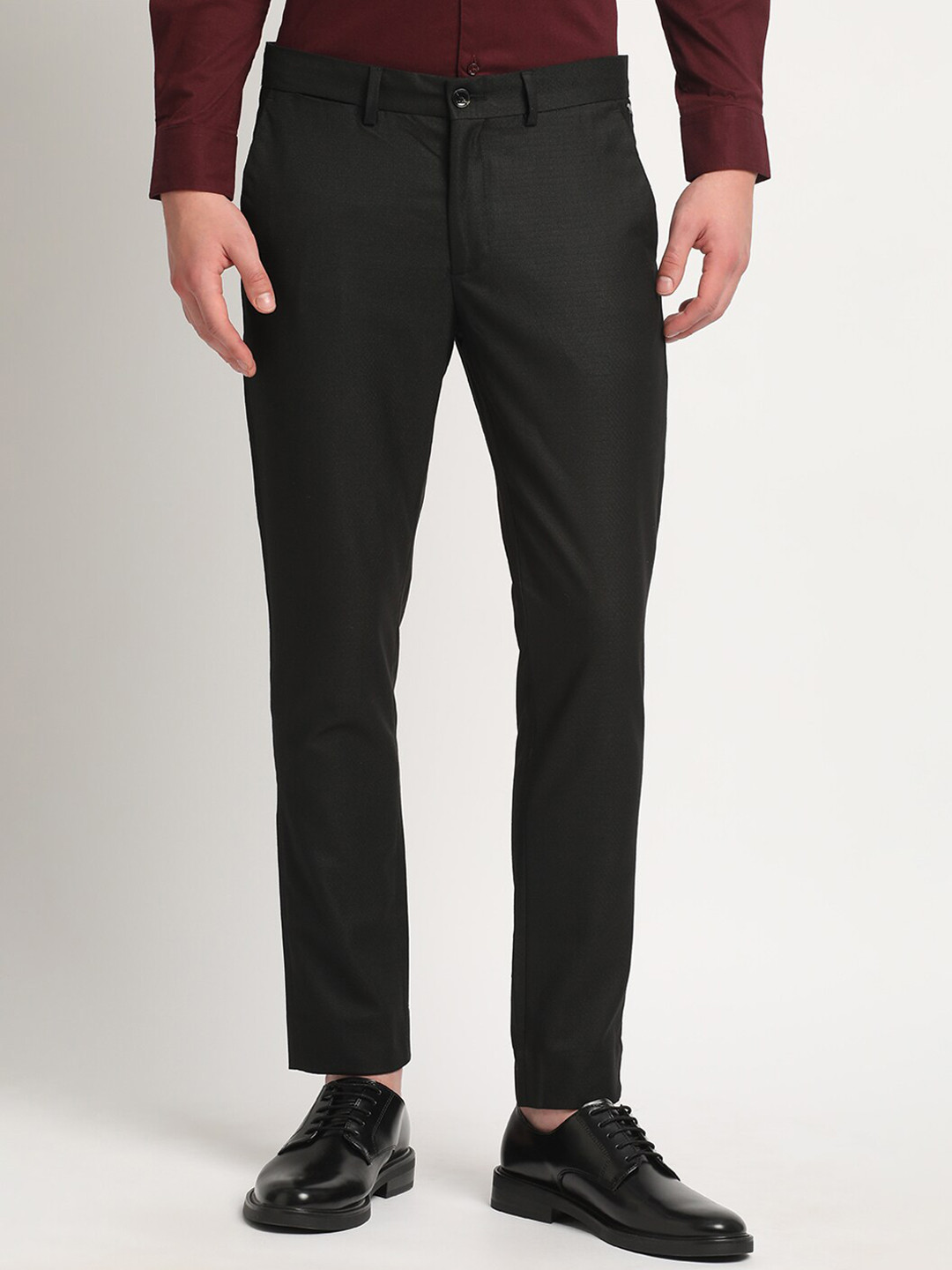 Buy THE BEAR HOUSE Men Solid Tapered Fit Mid Rise Formal Trousers ...