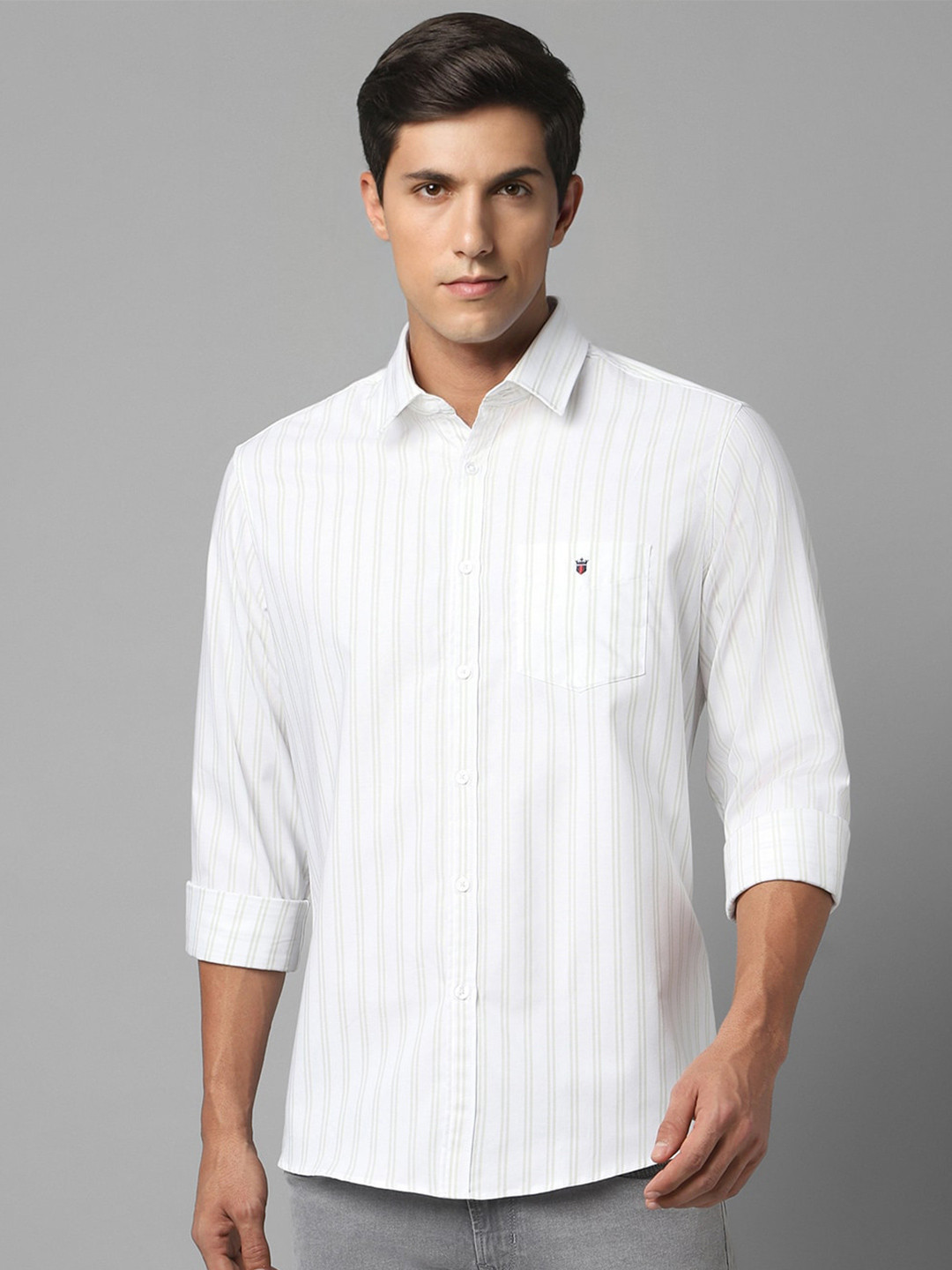 Buy Louis Philippe Sport Vertical Stripes Slim Fit Opaque Pure Cotton ...