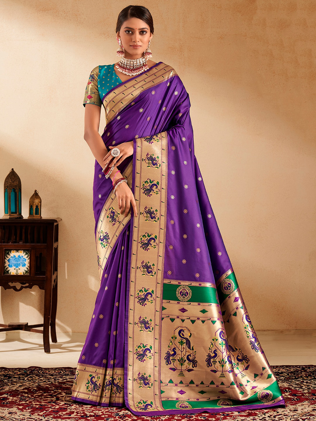Buy Satrani Floral Woven Design Zari Pure Silk Paithani Saree - Sarees ...