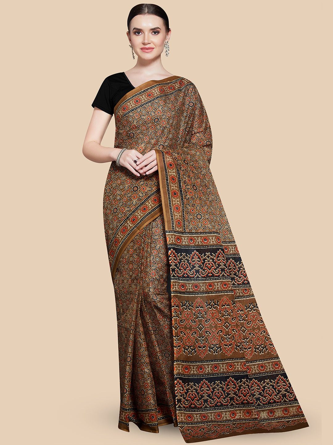 Buy Rani Saahiba Ethnic Motifs Pure Cotton Block Print Saree - Sarees ...