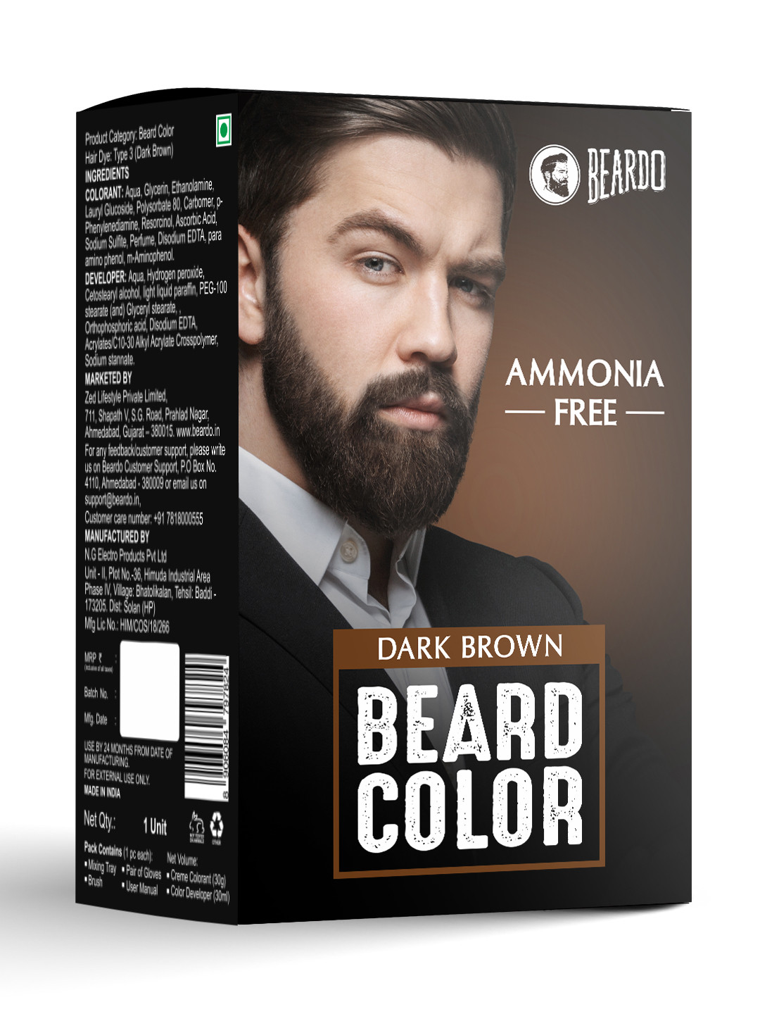 Buy BEARDO Men Ammonia Free Beard Color 30ml+30g Dark Brown - Beard ...