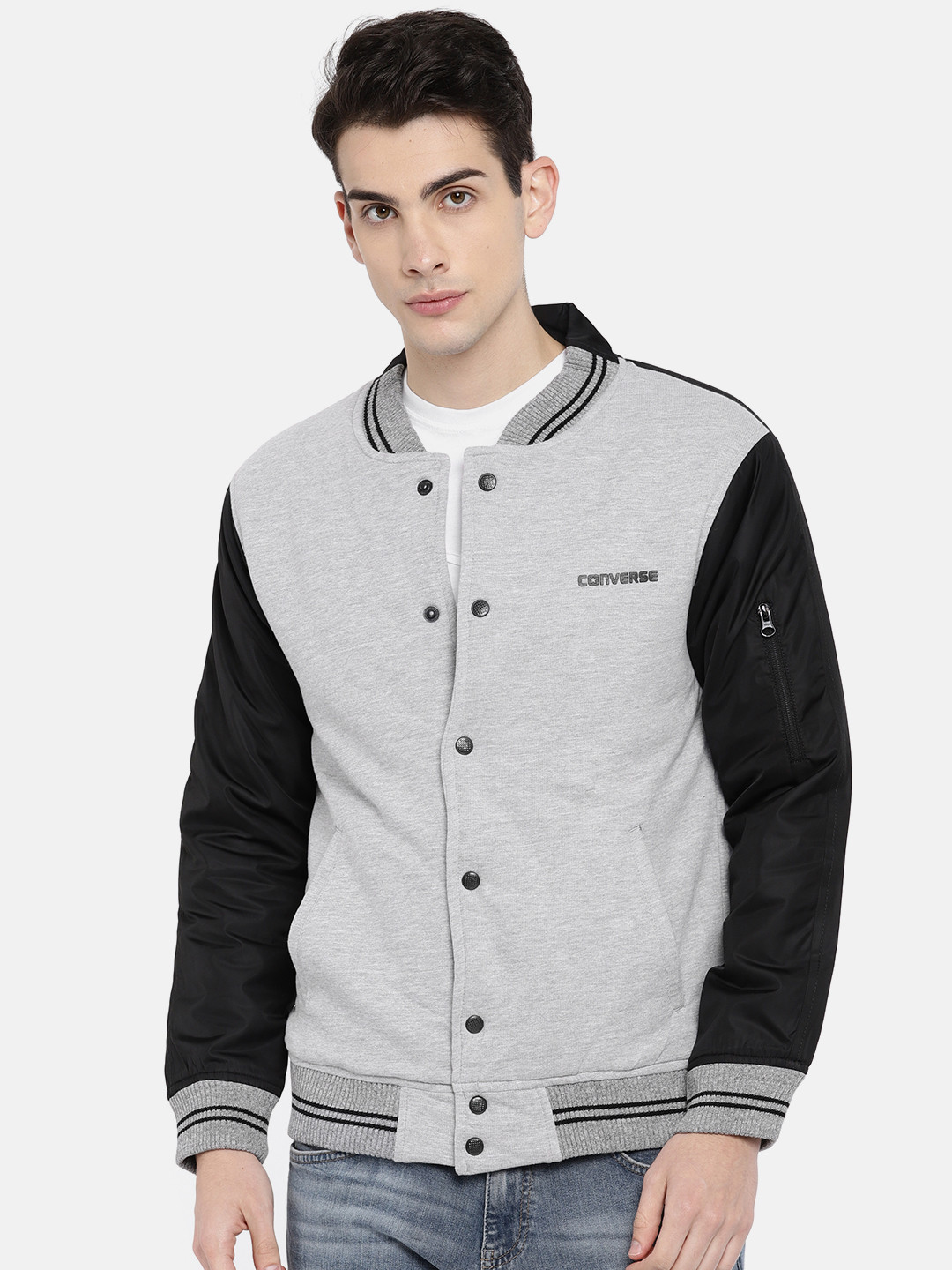Buy Converse Men Grey Bomber Jacket - Jackets for Men 2490145 | Myntra