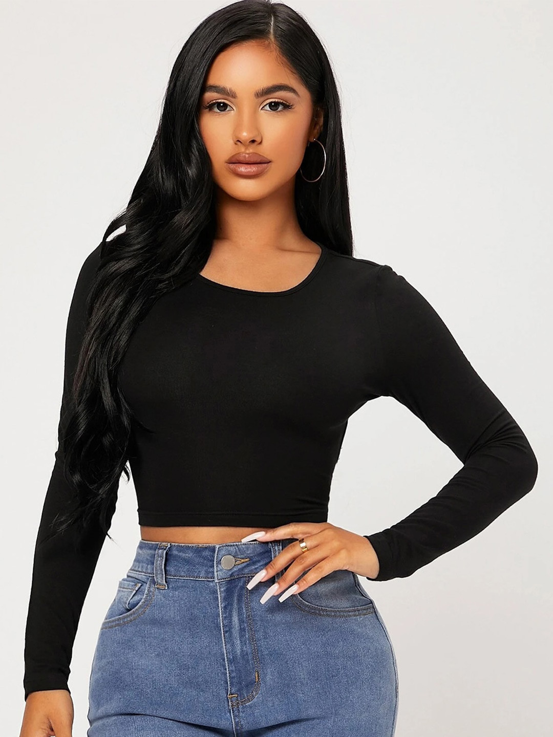 Buy BLACK SCISSOR Round Neck Crop Fitted Top - Tops for Women 24903904 ...