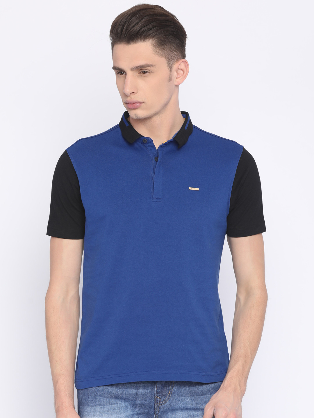 Buy Wrangler Men Blue Solid Polo Collar Pure Cotton T Shirt - Tshirts ...