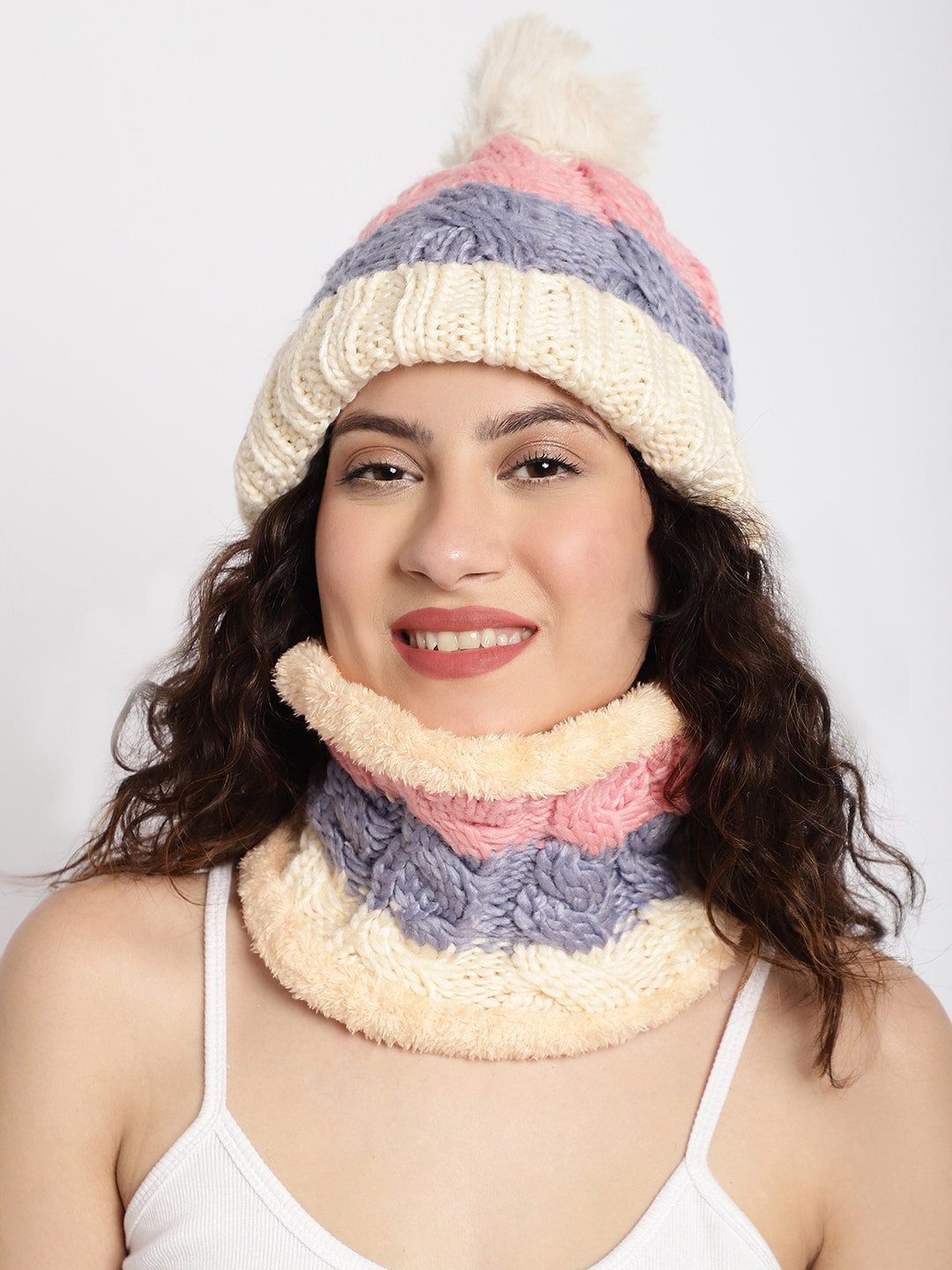 Buy ELLIS Women Self Design Acrylic Beanie And Neck Cover - Caps for ...