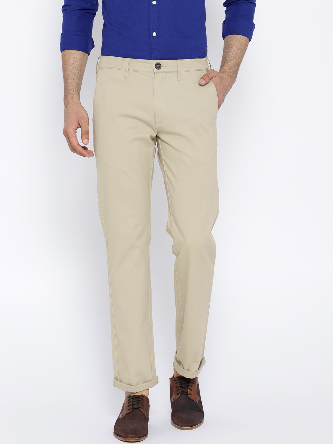 Buy Wrangler Men Beige Custom Slim Fit Solid Chinos - Trousers for Men ...