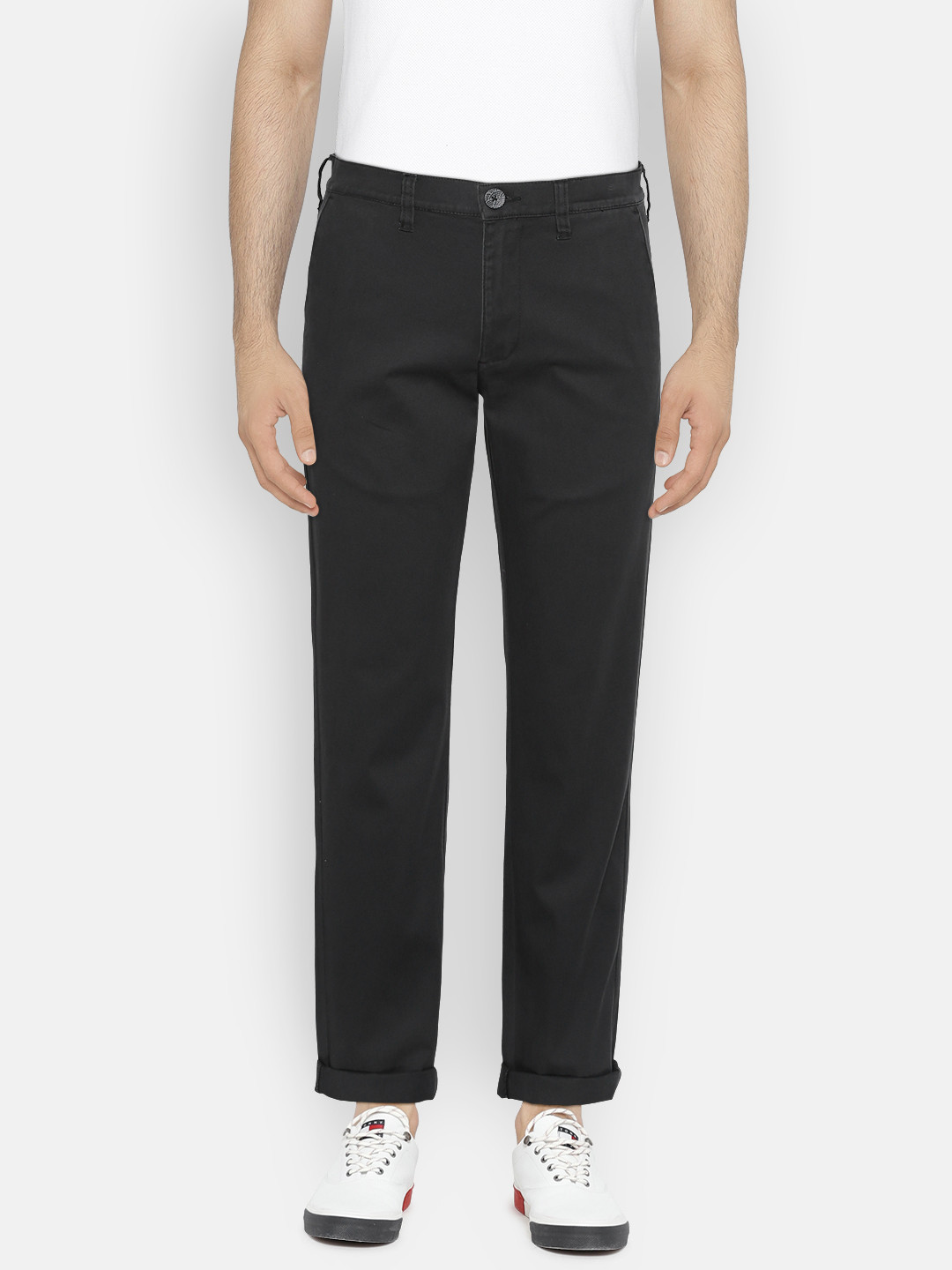 Buy Wrangler Men Black Custom Slim Fit Solid Chinos - Trousers for Men ...