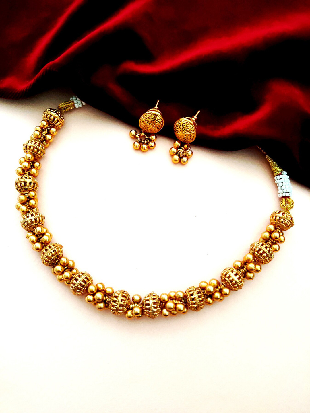 Buy Pihtara Jewels Gold Plated Matar Mala Antique Jewellery Set ...