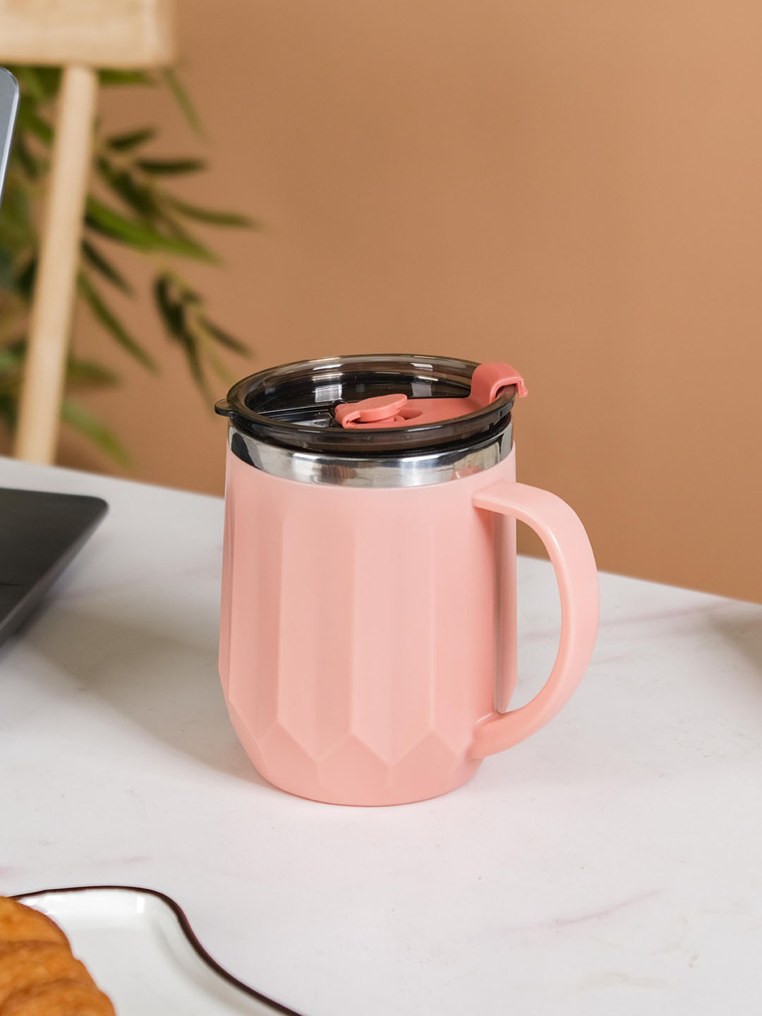 Buy Nestasia Pink Textured Stainless Steel Matte Mug 400ml - Cups And ...