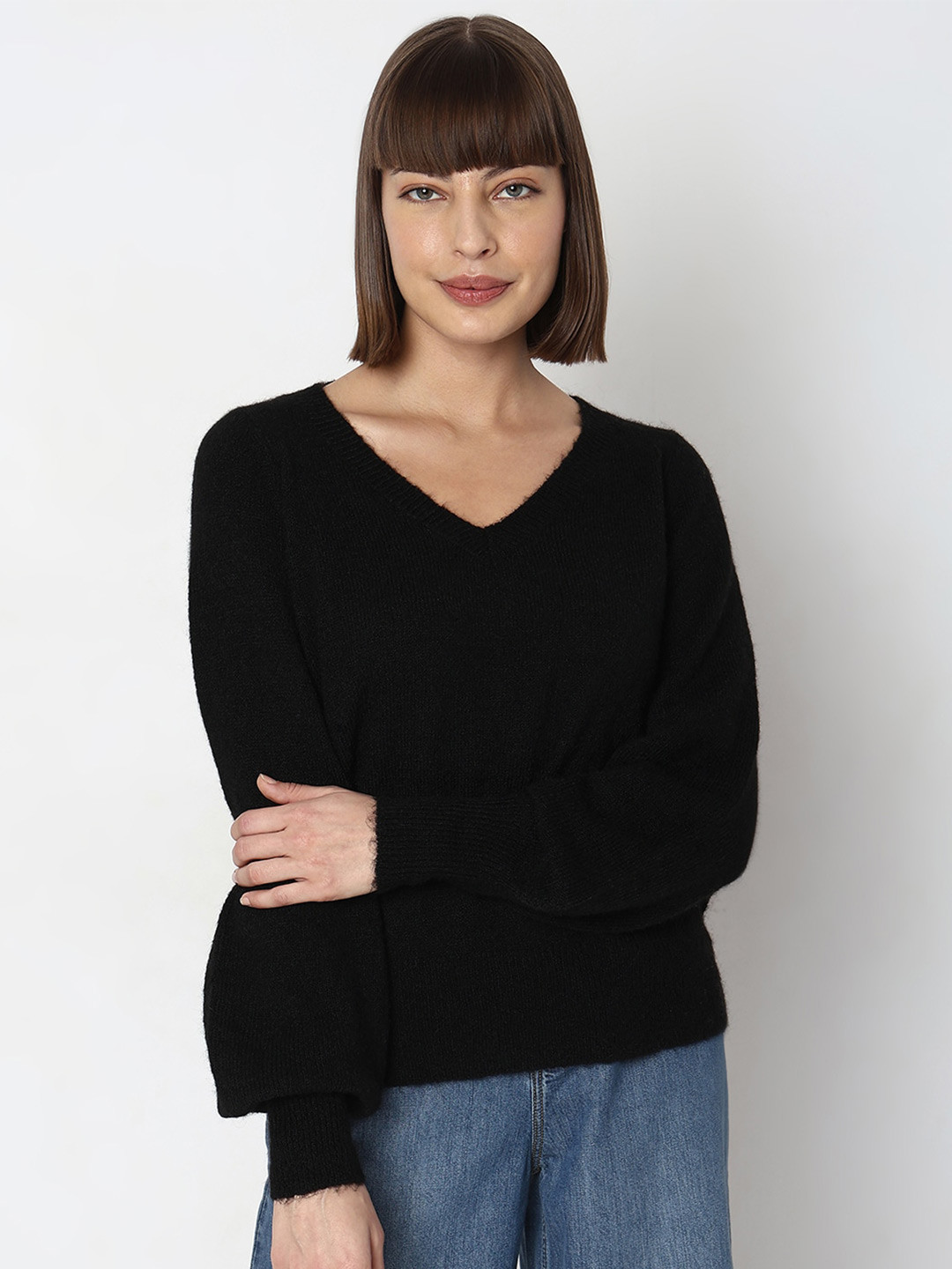 Buy Vero Moda V Neck Ribbed Pullover - Sweaters for Women 24915424 | Myntra