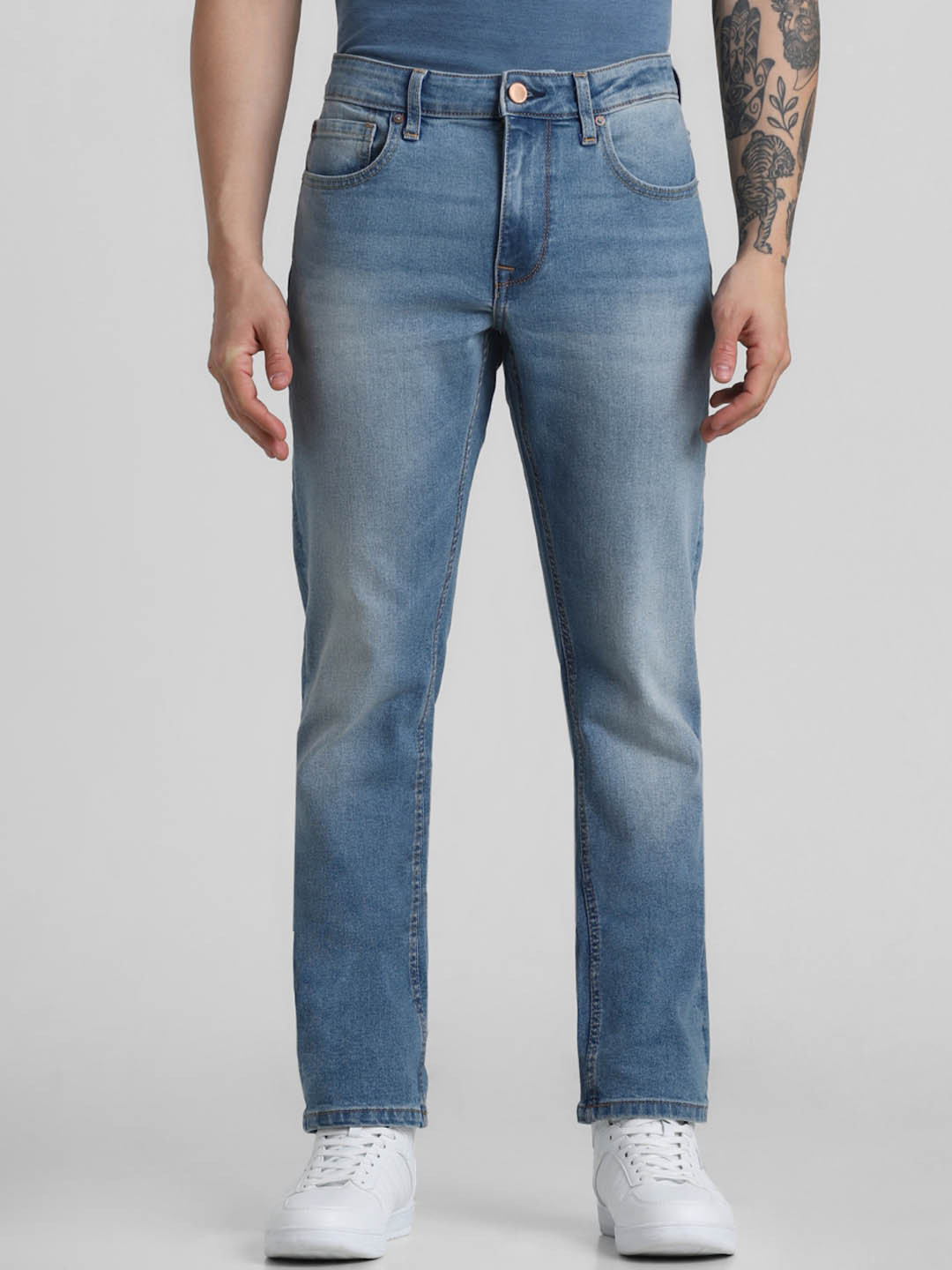 Buy Jack & Jones Men Blue Clark Heavy Fade Clean Look Stretchable Jeans ...