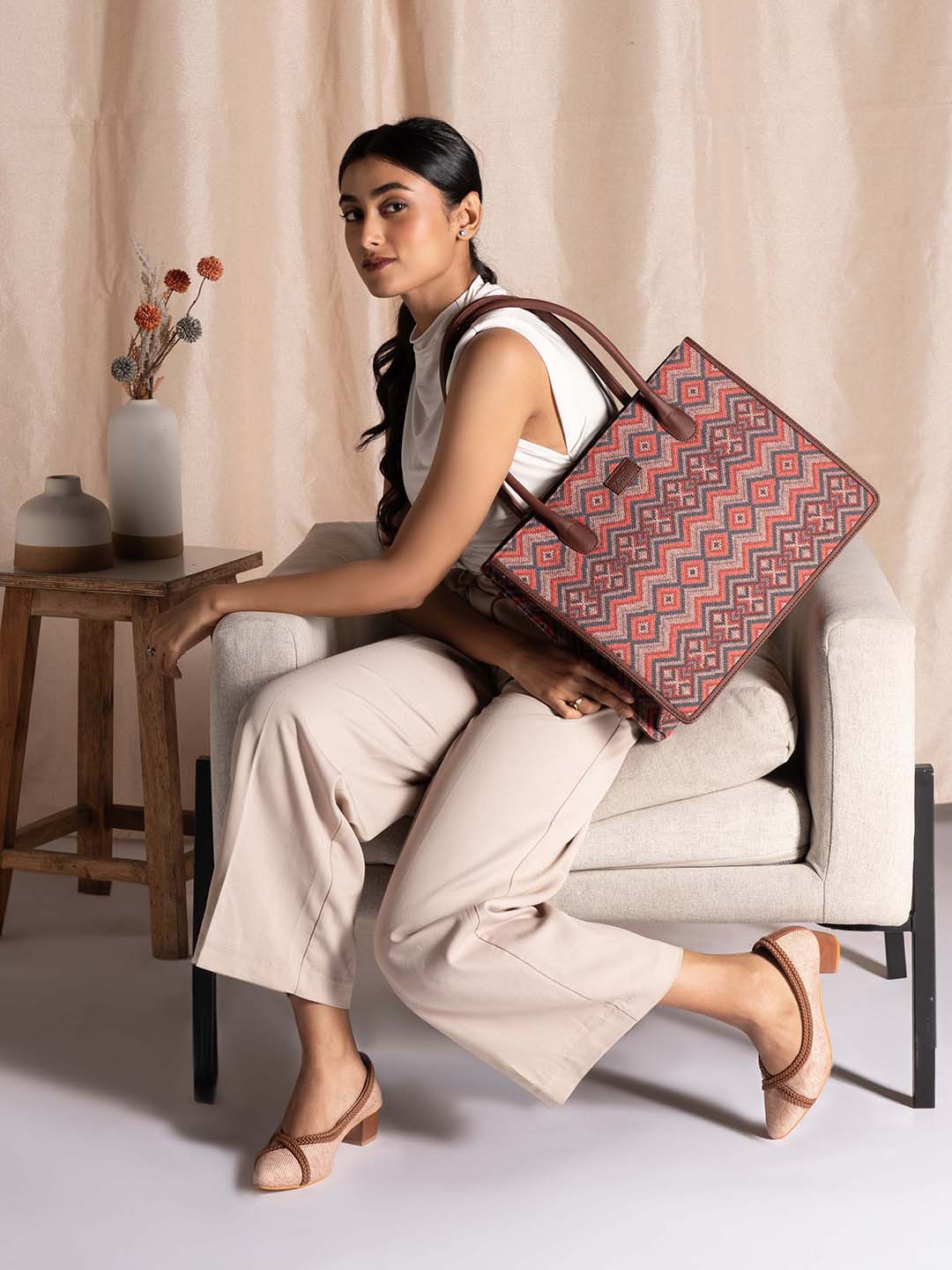 Buy ZOUK Ethnic Motifs Printed Structured Jute Handheld Bag - Handbags ...