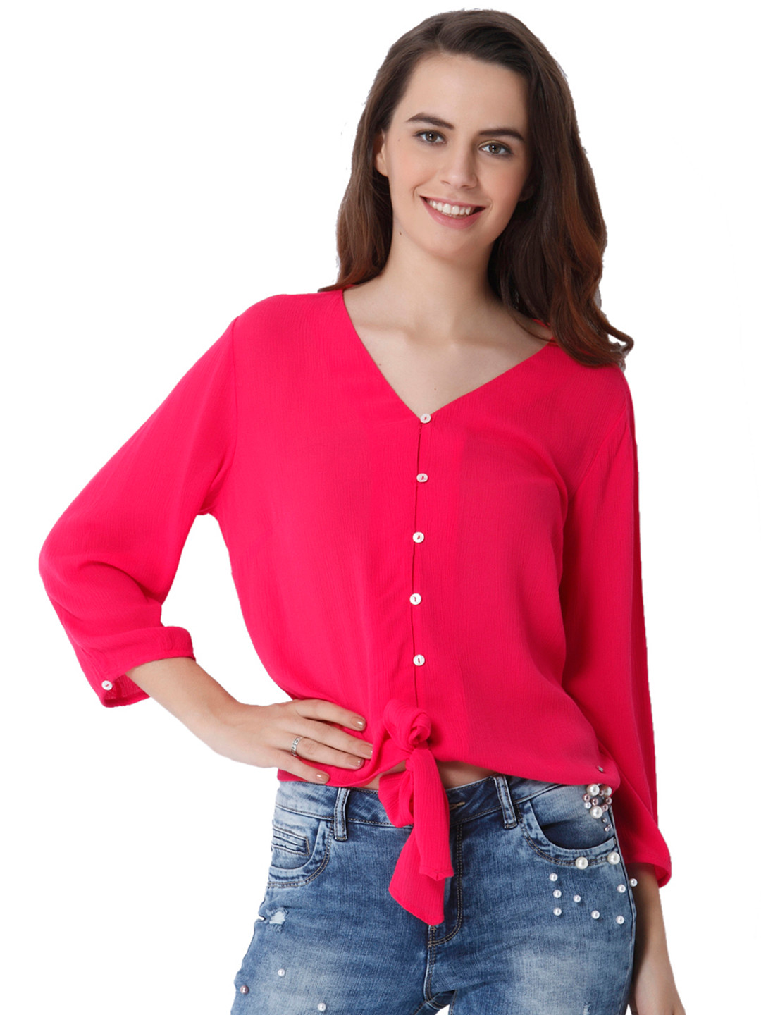 Buy ONLY Women Pink Solid V Neck Top - Tops for Women 2492140 | Myntra