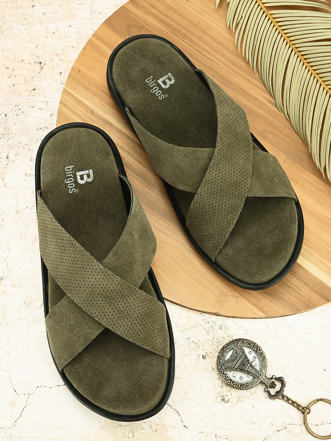 Buy Birgos Men Cross Strap Suede Comfort Sandals - Sandals for Men ...