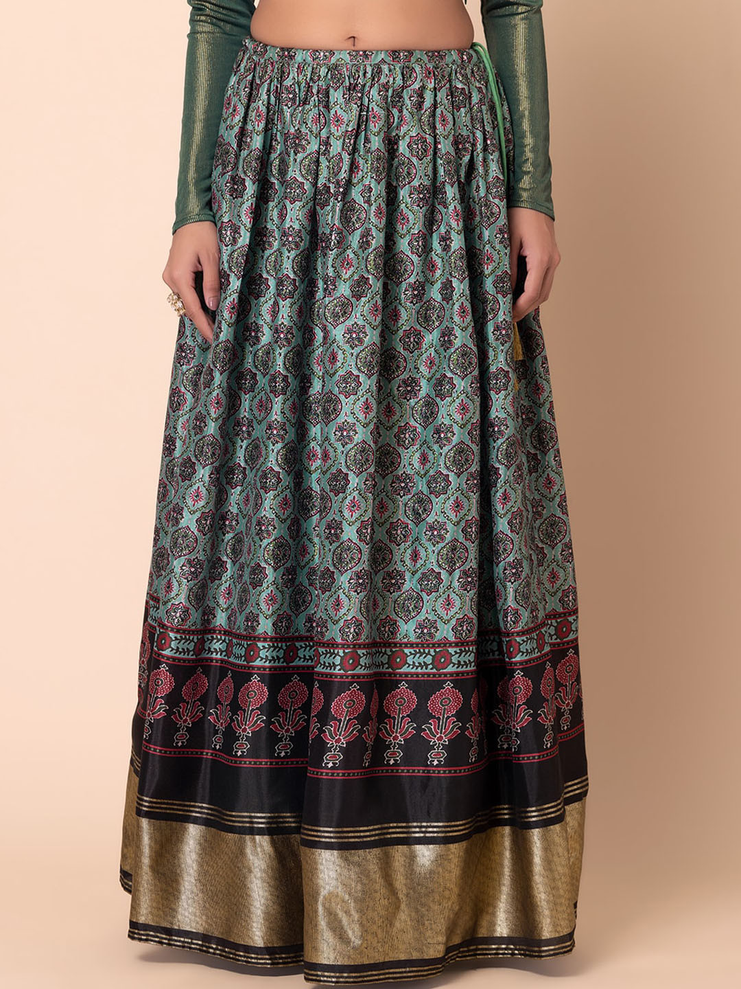Buy INDYA Ethnic Motifs Printed Flared Maxi Skirt - Skirts for Women ...