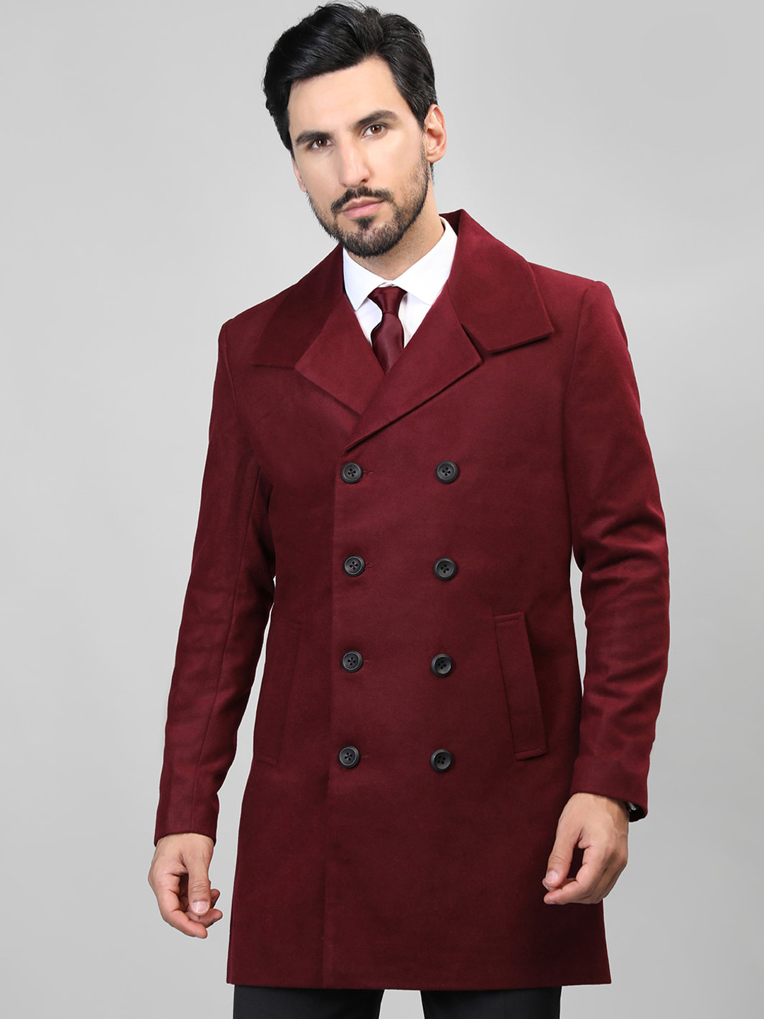 Buy HONNETE Double Breasted Notched Lapel Longline Pea Coat - Coats for Men 24924842 | Myntra