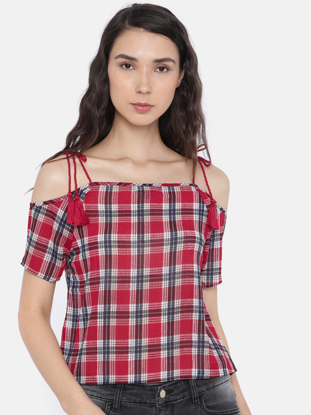 Buy Vero Moda Women Red Checked Top - Tops for Women 2492489 | Myntra