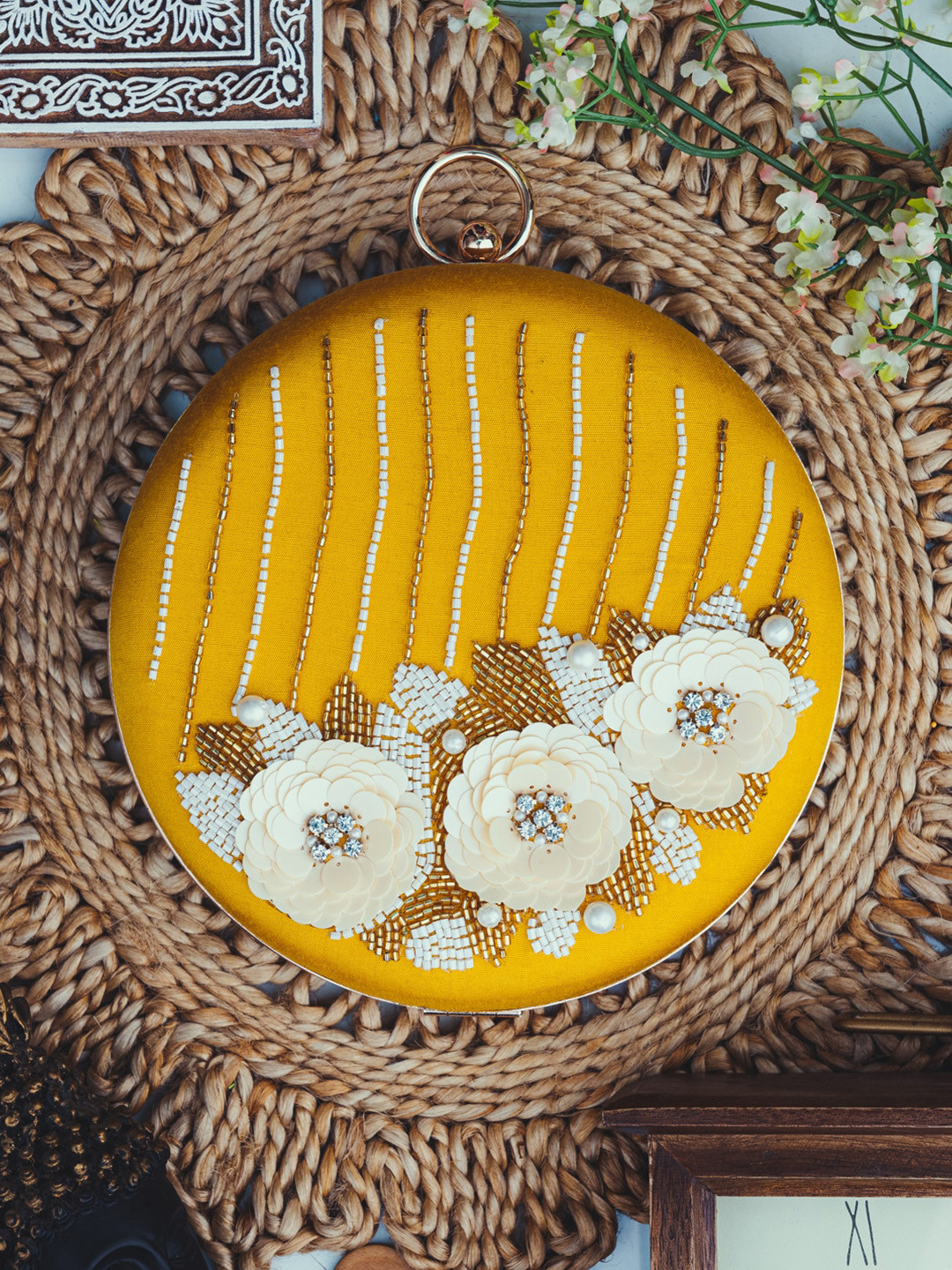 Buy Sangria Floral Embroidered Round Box Clutch - Clutches for Women ...