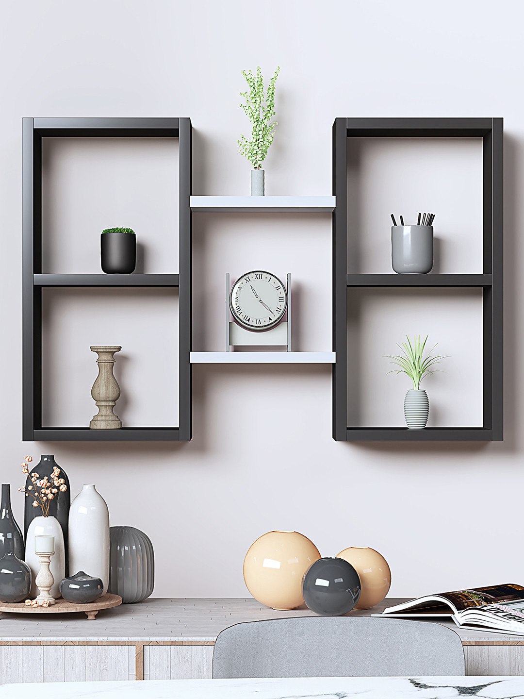 Buy RANDOM Grey & White Wooden Basic Wall Shelf - Wall Shelves for ...