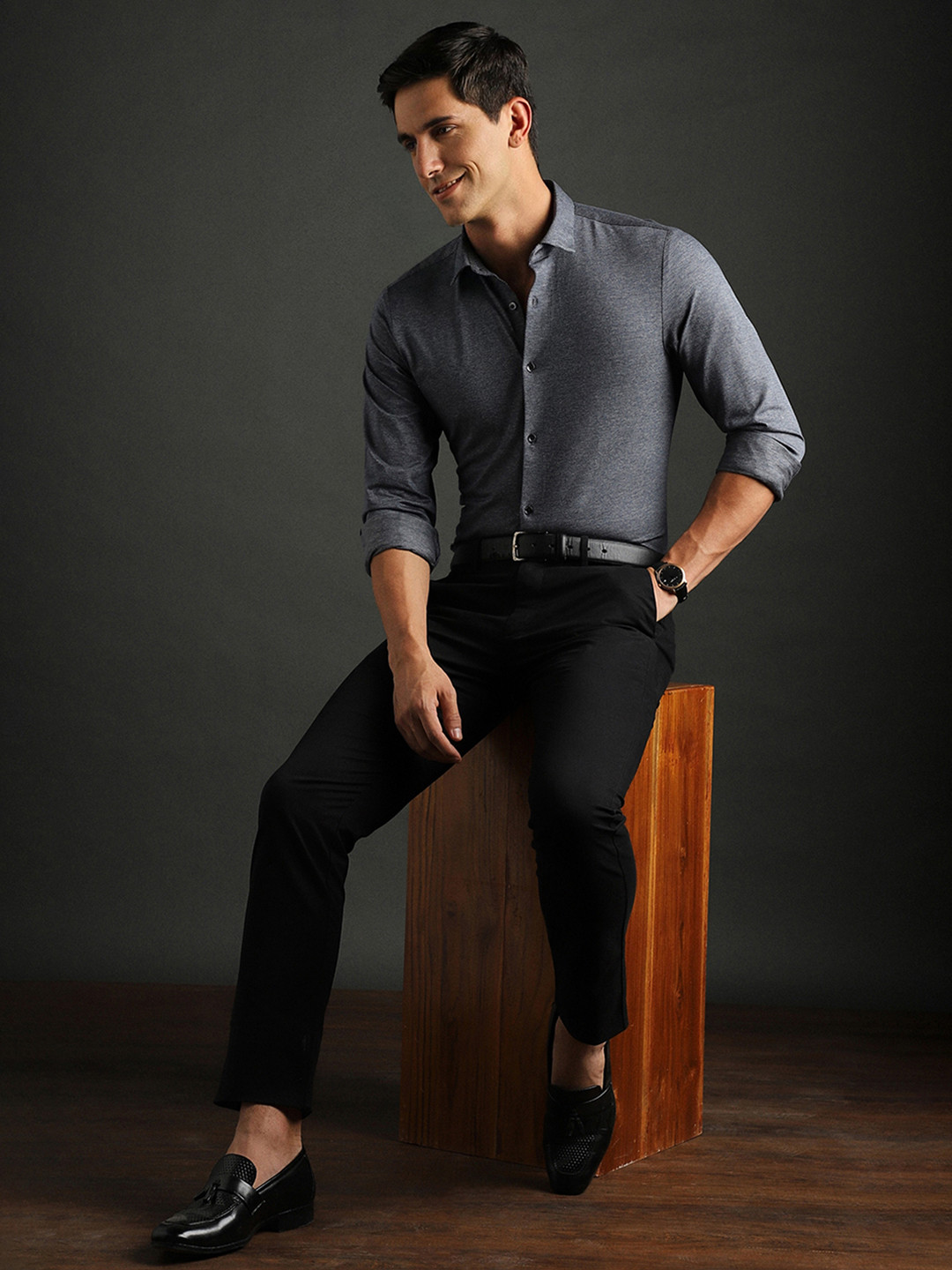 Buy Bergamo Slim Fit Textured Knitted Pure Cotton Formal Shirt - Shirts ...