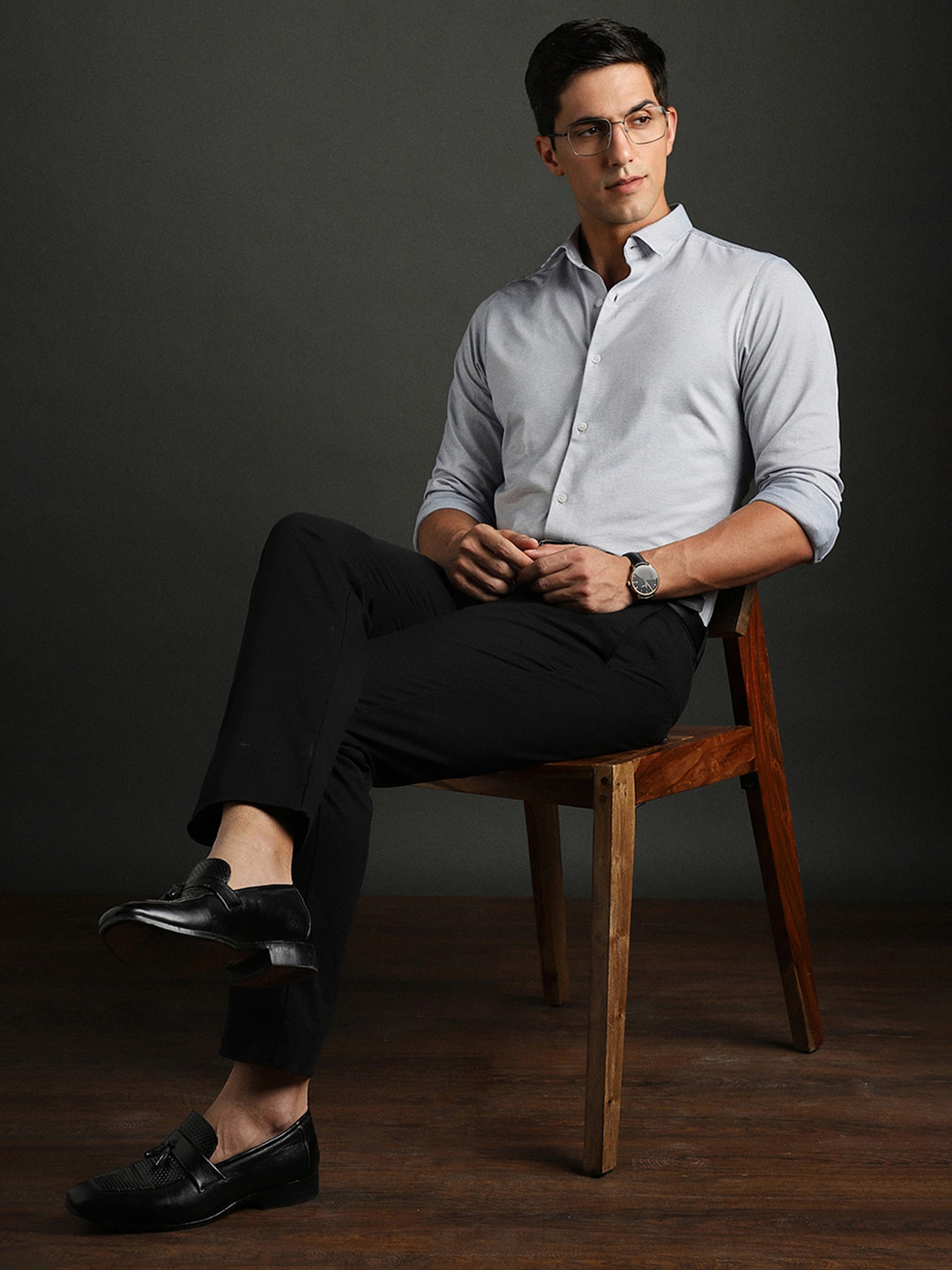 Buy Bergamo Self Design Textured Slim Fit Spread Collar Pure Cotton ...