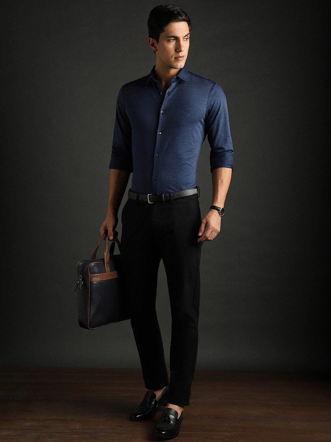 Buy Bergamo Slim Fit Textured Pure Cotton Knitted Formal Shirt - Shirts ...