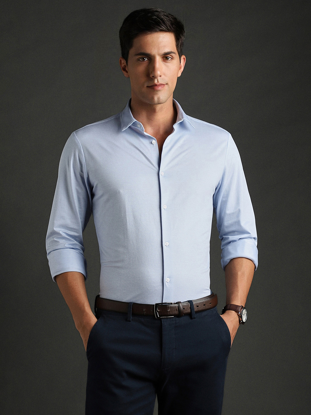 Buy Bergamo Slim Fit Spread Collar Knitted Formal Shirt - Shirts for ...