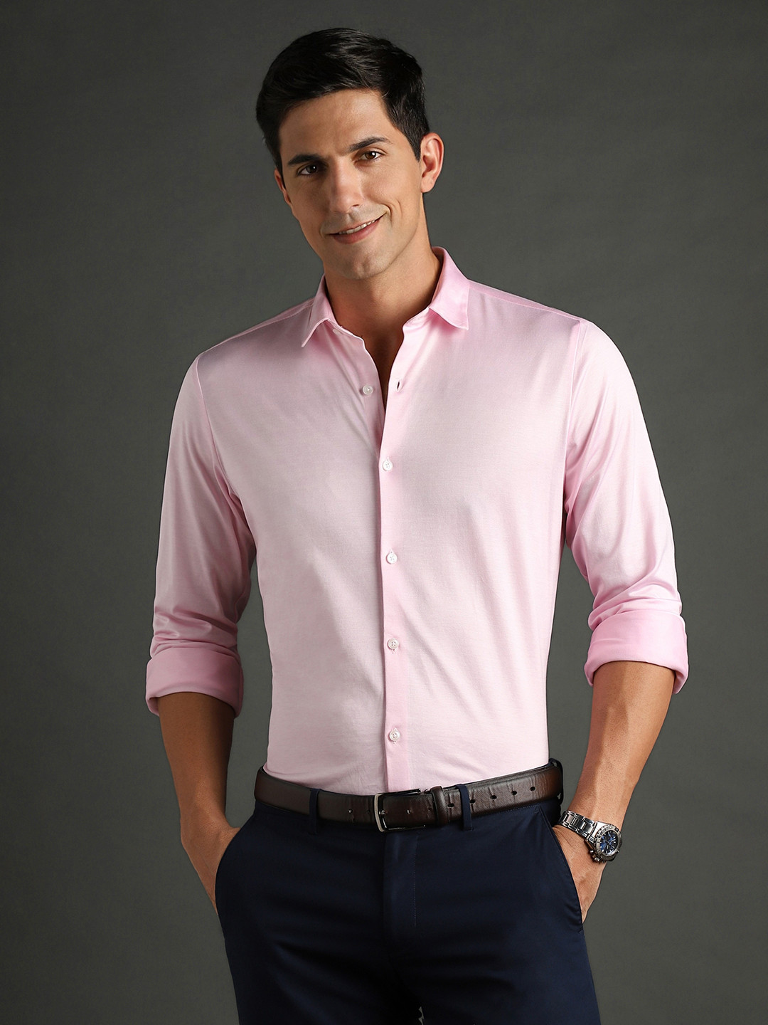 Buy Bergamo Pure Cotton Slim Fit Knitted Formal Shirt - Shirts for Men ...