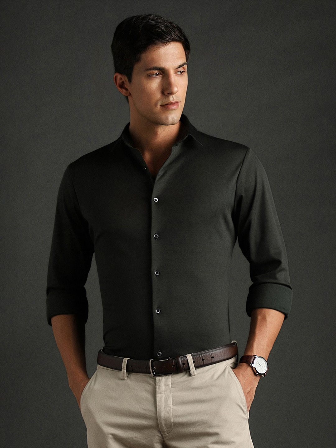 Buy Bergamo Slim Fit Textured Pure Cotton Knitted Formal Shirt - Shirts ...