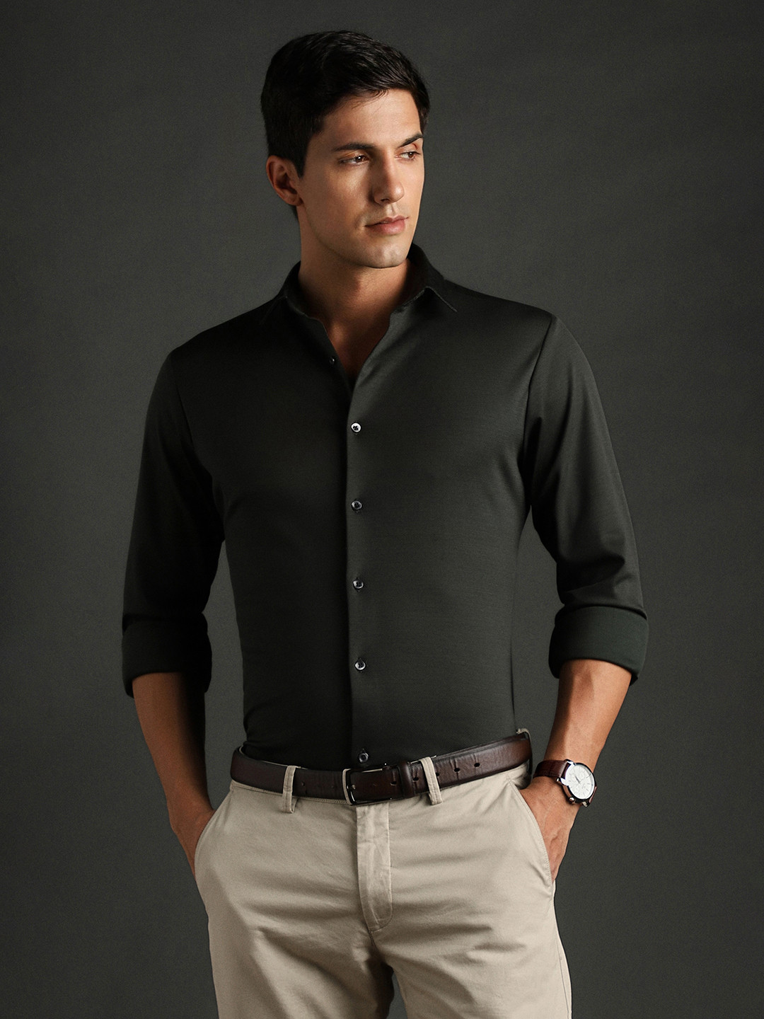 Buy Bergamo Slim Fit Textured Pure Cotton Knitted Formal Shirt - Shirts ...