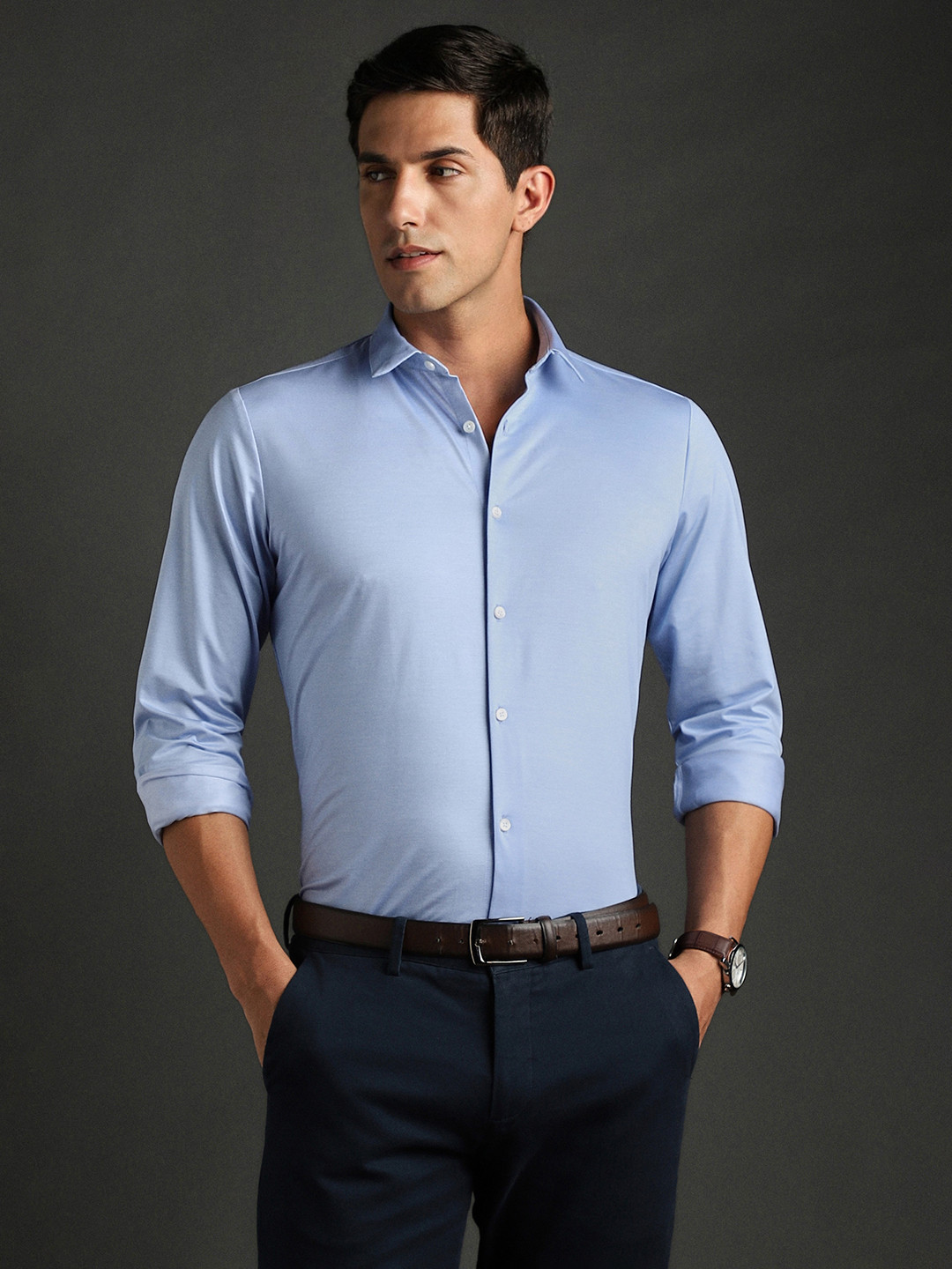 Buy Bergamo Slim Fit Pure Cotton Knitted Formal Shirt - Shirts for Men ...