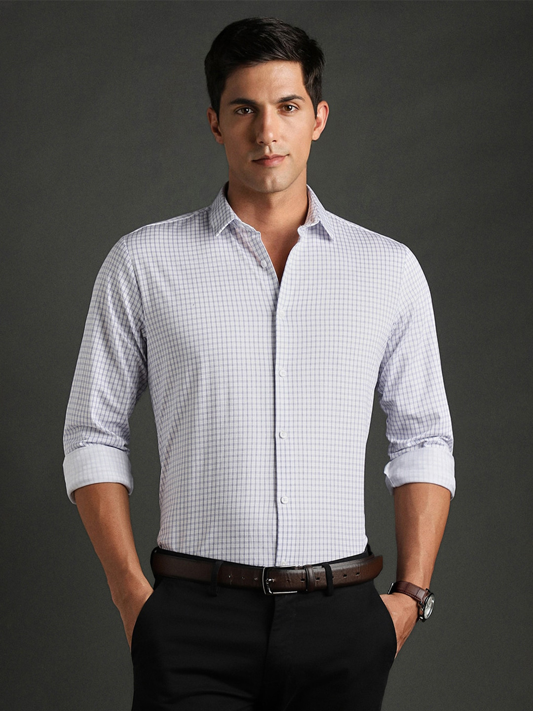 Buy Bergamo Pure Cotton Slim Fit Checked Knitted Formal Shirt - Shirts ...